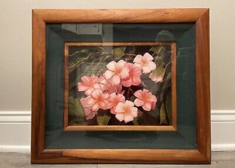 GARY REED Listed Artist Hawaiian Flower Painting Koa Wood Frame Hawaii ...