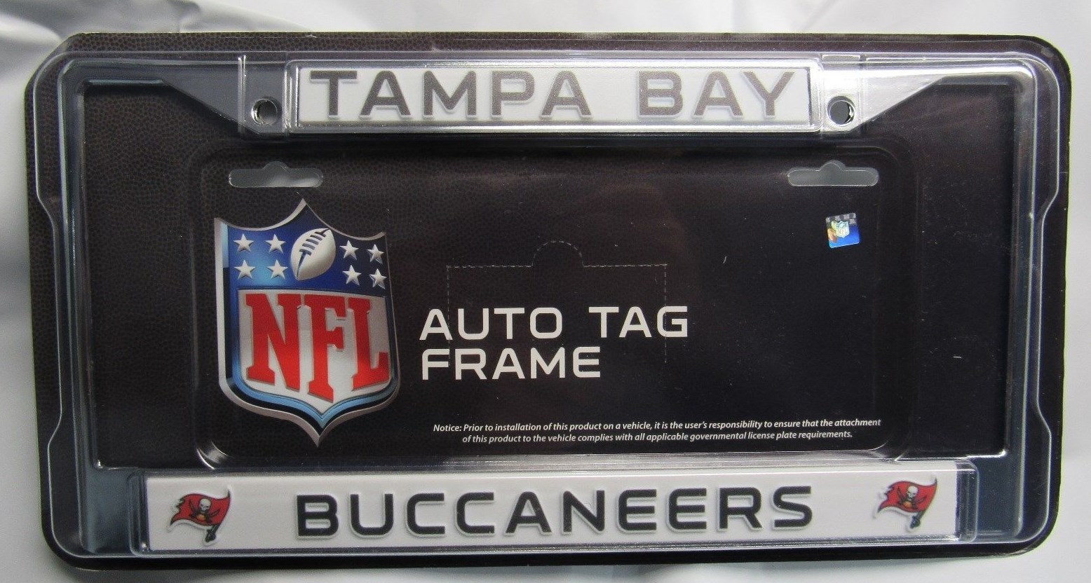 NFL Tampa Bay Buccaneers Chrome License Plate Frame Thin Black Letters ...