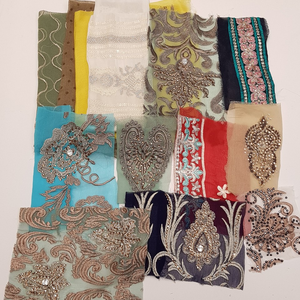 Sari scraps beaded embellished fabric offcuts art projects sequin ...