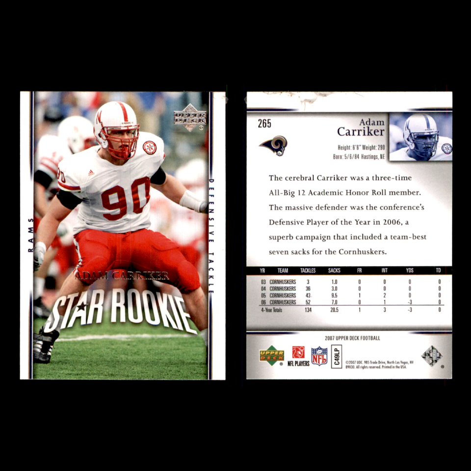 Adam Carriker Lot 10 Different Football Cards 2007(RC/Rookies) STL Rams ...