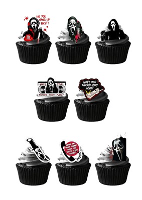 Cake Toppers Halloween Scream Ghost Face Themed 30 Stand Up Edible ...