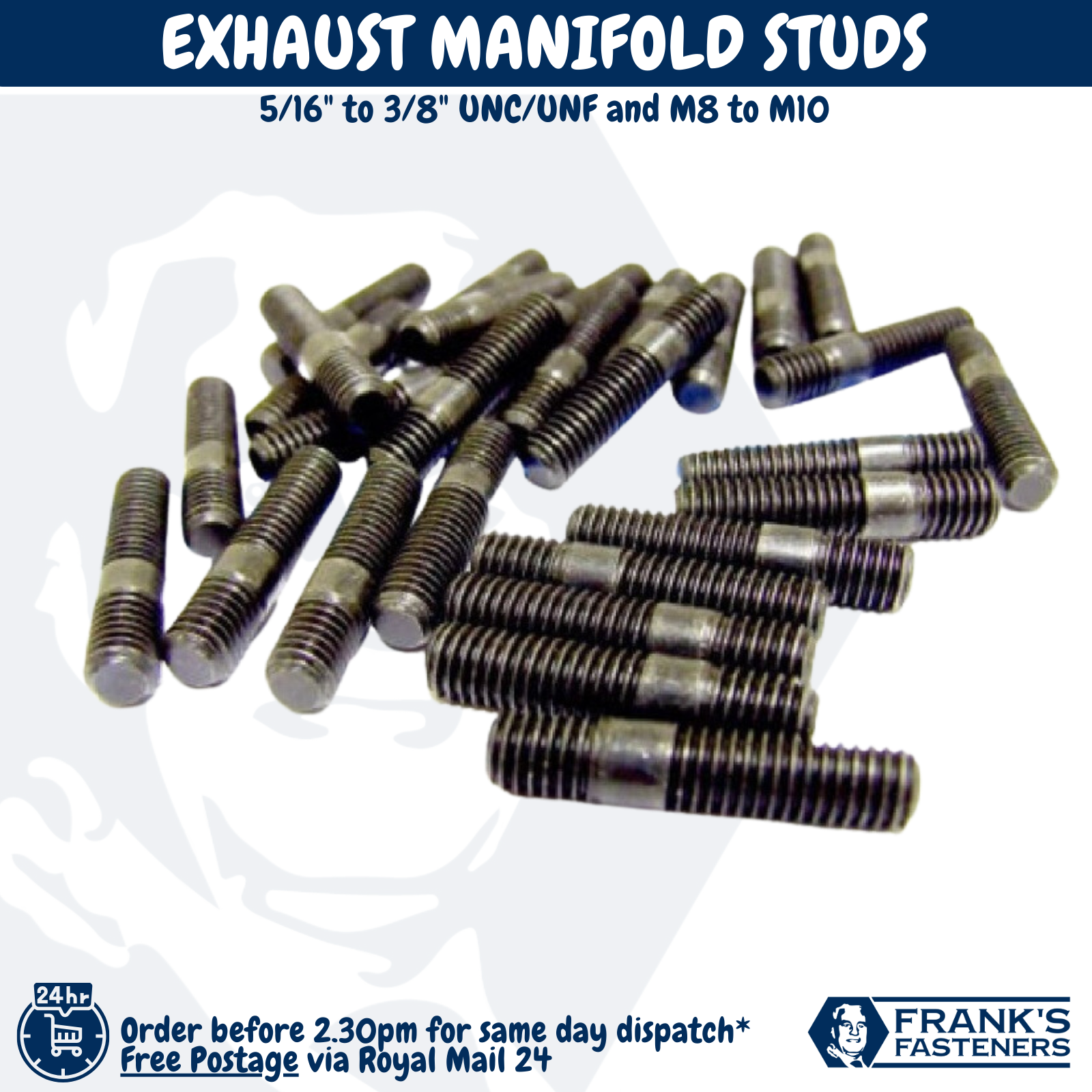 EXHAUST MANIFOLD STUDS 5/16" 3/8" UNC UNF UNC/UNF M8 M10 M10-Fine AUTO ...