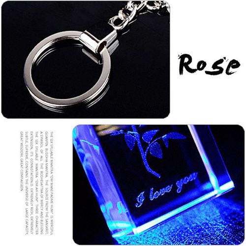 Laser Engraved LED Crystal Blue Light Glass Pendant Key Chain Keyring ...