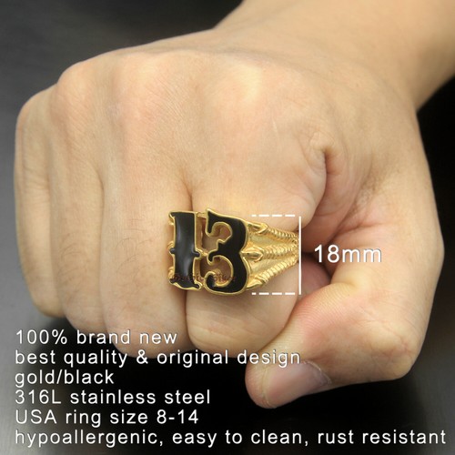 Men's Lucky Number Dragon Claw Numeral 13 Black Enamel 316L Stainless ...