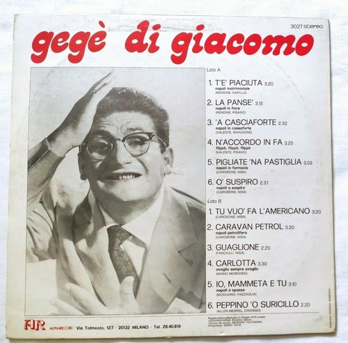 Gege' di Giacomo LP Homonymous 33 RPM Vinyl Italy 1976 AlphaRecord 3027 ...