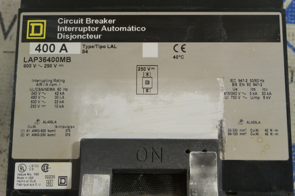 LAP36400MB SQUARE D 400 amp 600 volt 3 Pole Main Breaker LOAD TESTED | eBay