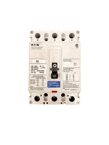 Eaton FD3100 Breaker 100A, 3P 600V | eBay
