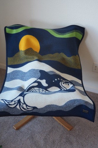 Pendleton Beaver State Sea Wolf Orca Crib Blanket 33"x43" Blue Yellow ...