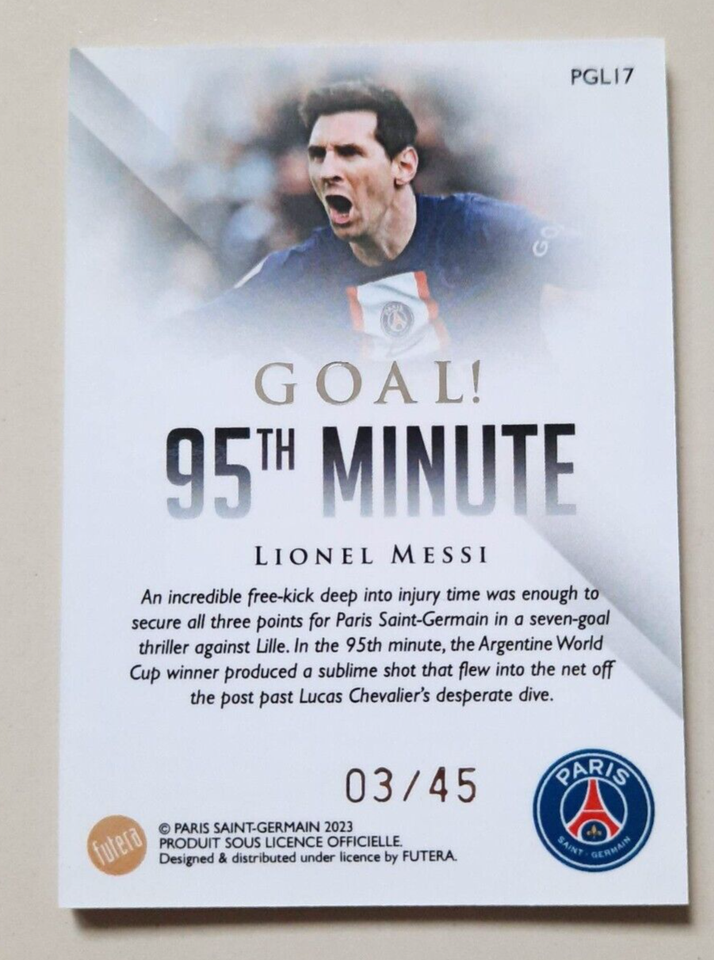 Futera 95th Minute Goal! Lionel Messi PSG 13/45 Silver Parallel Trading ...