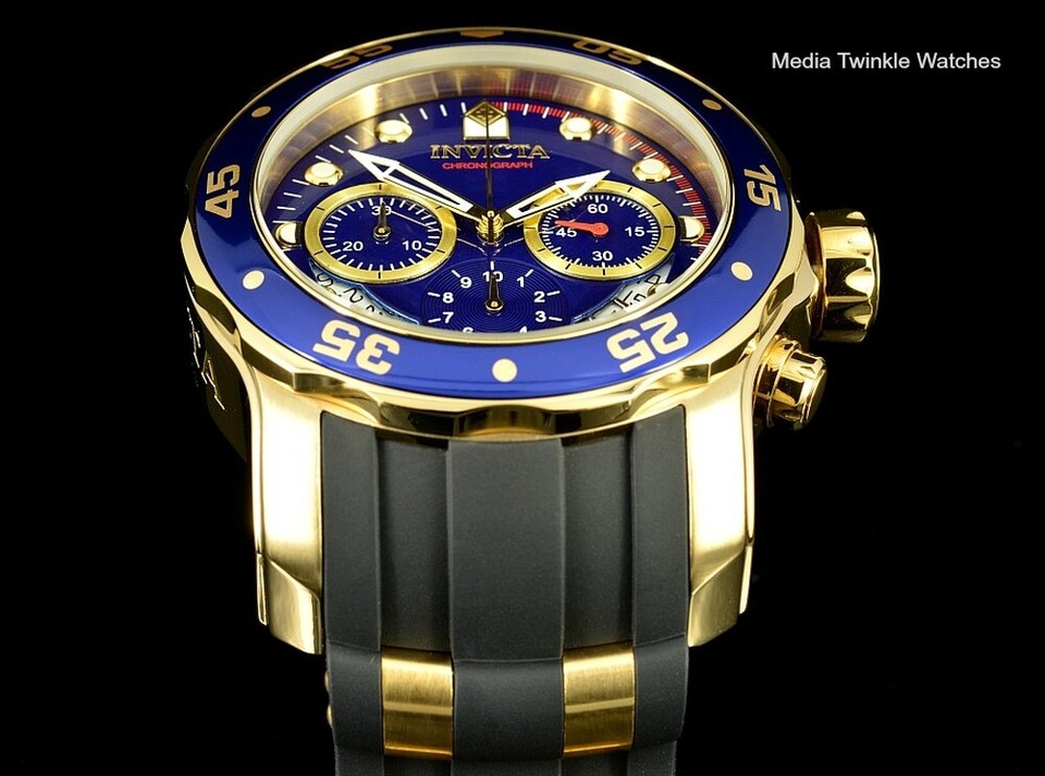 Invicta 48mm Pro Diver Scuba Chronograph 18K Gold Plated Case BLUE Dial ...