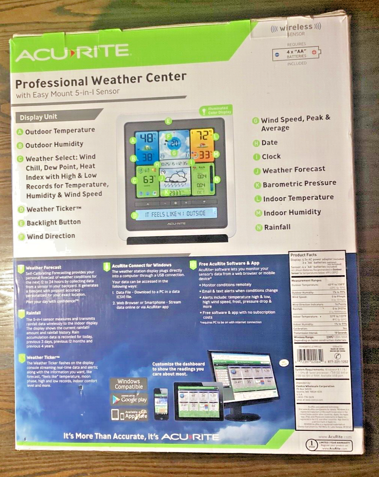ACU RITE 5 in 1 Professional WEATHER CENTER New Condition Opened Box ...