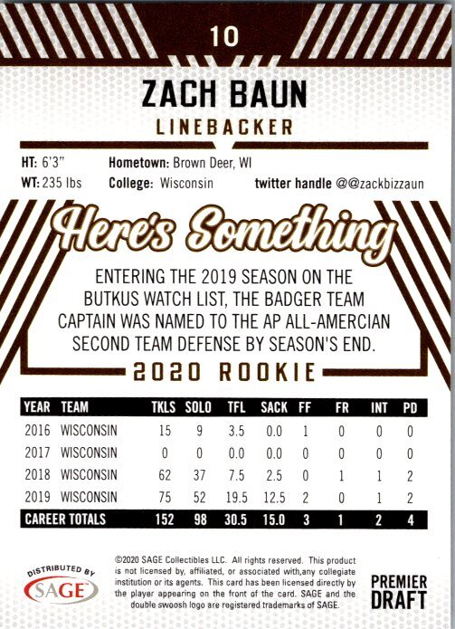 2020 SAGE HIT #10 Zack Baun | eBay