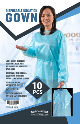 AEC Disposable, Protective Isolation Gown, One Size for All,10 pcs/pk ...