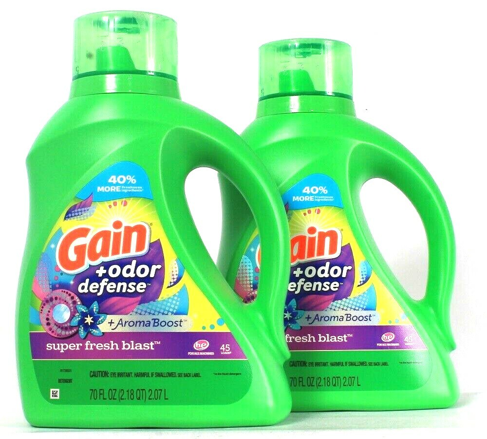 2 Bottles Gain 70 Oz Odor Defense Aroma Boost Super Fresh Blast 45 Lds ...
