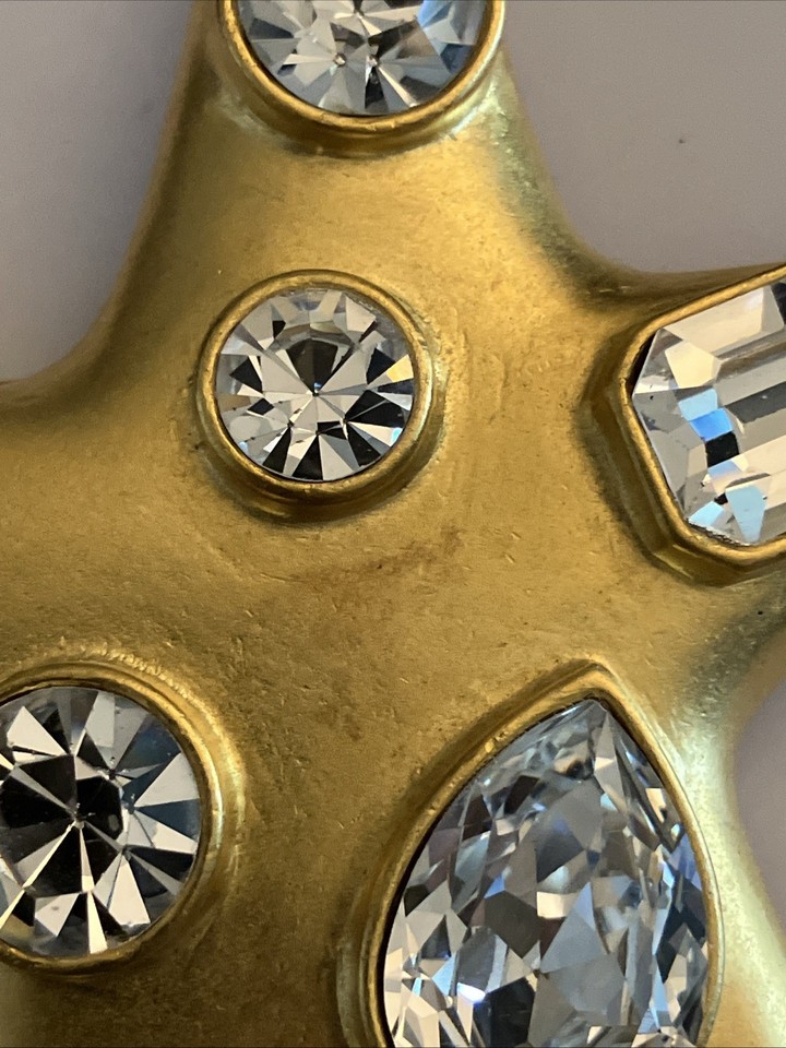 KJL Jackie Kennedy Star Brooch Crystal Satin Gold Kenneth Jay Lane | eBay