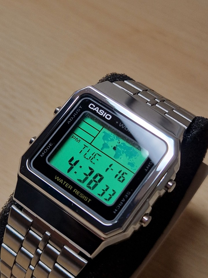 GREEN 🟩 Casio Classic World Time Silver A500WE Mod Custom Display Retro ...
