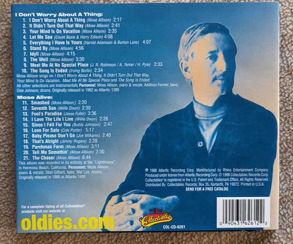 Mose Allison - I Don't Worry About a Thing / Mose Alive - CD - Like New ...