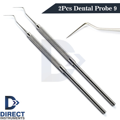 2Pcs Dental Probe 9 Explorer Endodontic Diagnostic Pick Teeth Cleaning ...