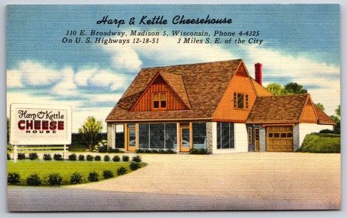 Madison Wisconsin~Harp & Kettle Cheesehouse~Roadside~Linen Postcard | eBay