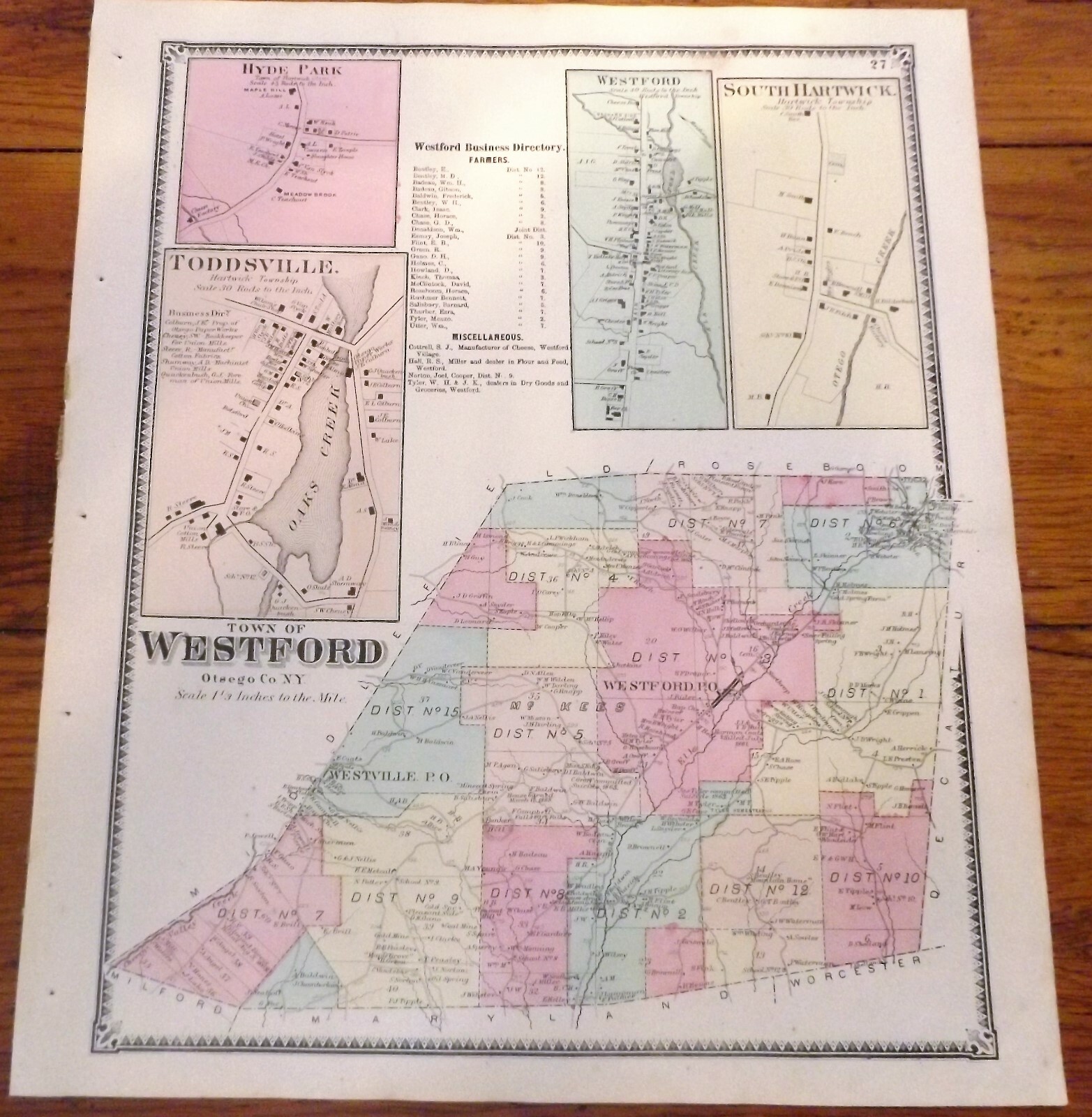 1868 NY Town Westford Village Westford Toddsville + Otsego Co Beers ...