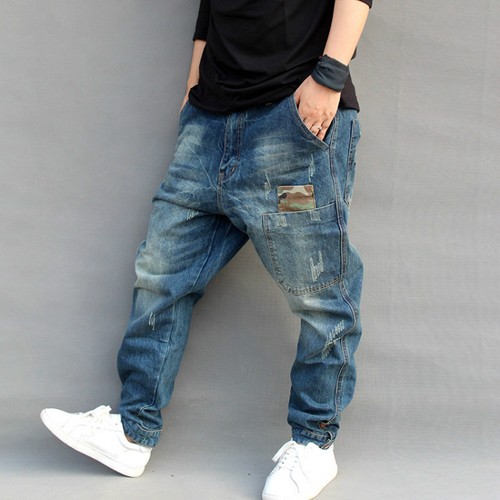Men Drop Crotch Distressed Denim Trouser Baggy Harem Jeans Tapered ...