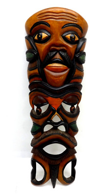 Vtg. Swaziland African Tribal Wood Mask HandCarved 8" Wide X 27" Tall ...