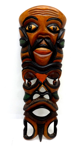 Vtg. Swaziland African Tribal Wood Mask HandCarved 8" Wide X 27" Tall ...