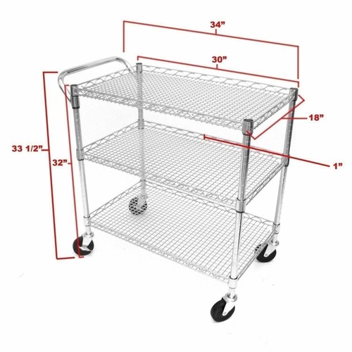 3 Tier Wire Steel Utility Cart Rolling Storage Heavy Duty Trolley Rack ...