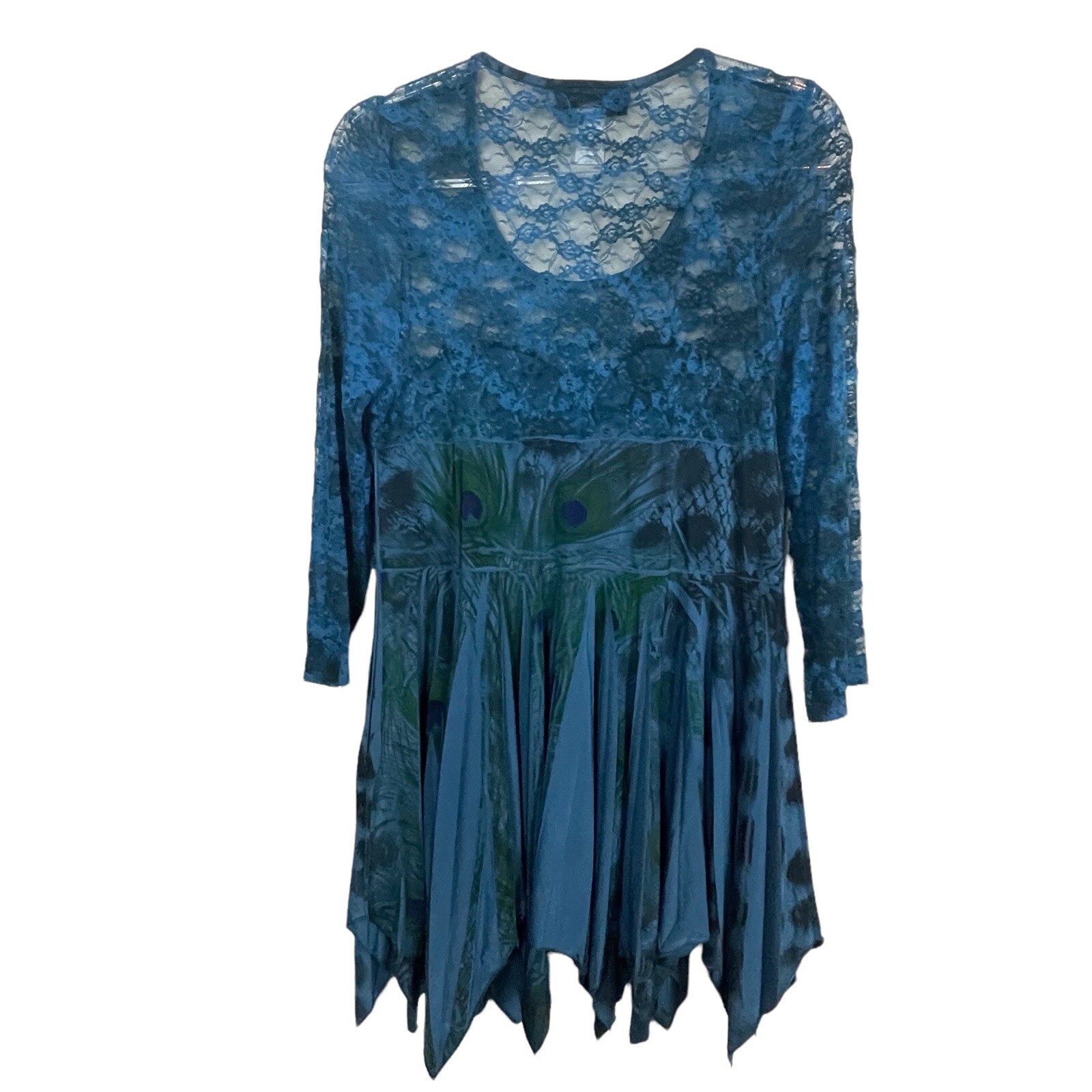 The Pyramid Collection Teal Peacock Feather Handkerch… - Gem