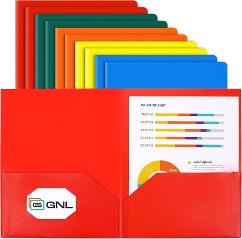 GNL Plastic Folders with Pockets, Pack of 10, Colored Heavy General ...
