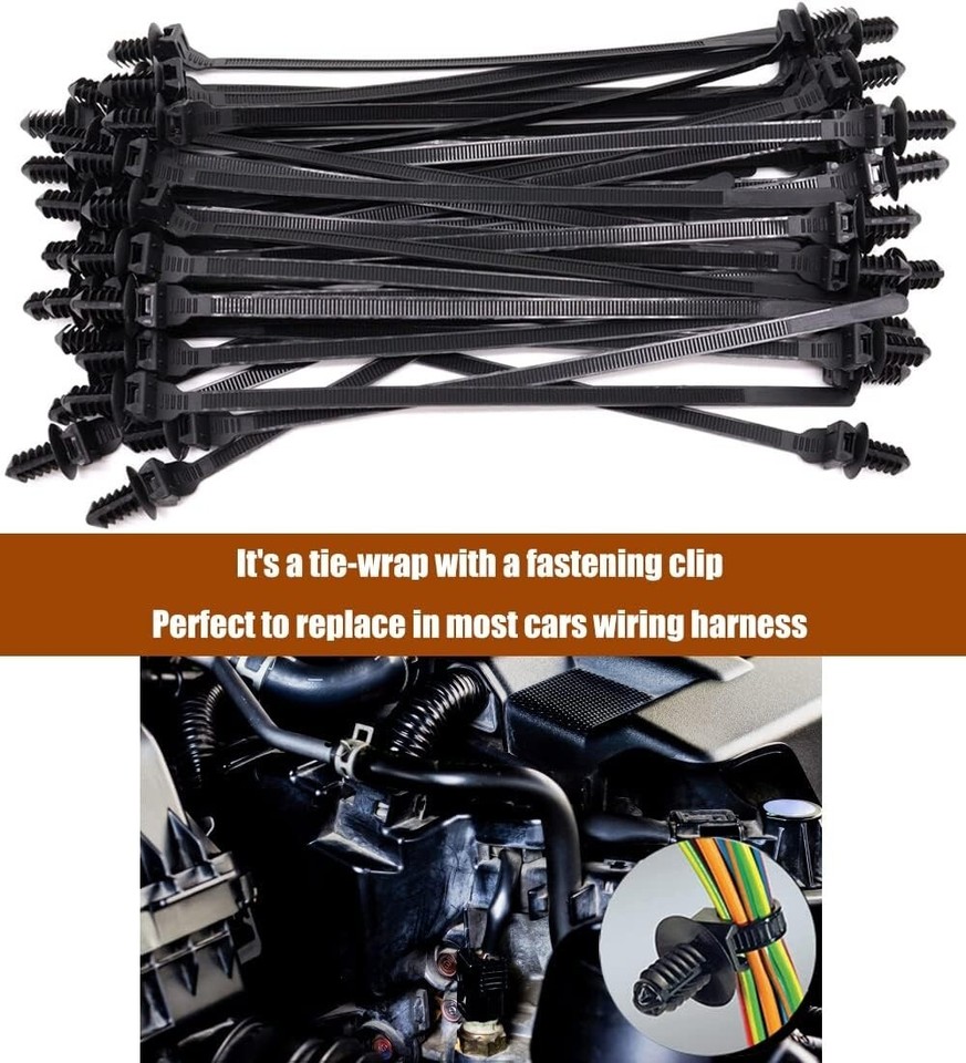 Push Mount Zip Ties 8 inch Cable Zip Tie Black Wire Tie with Push Pin ...