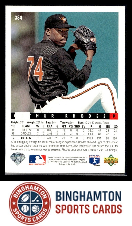 1993 Upper Deck #384 Arthur Rhodes Baltimore Orioles | eBay