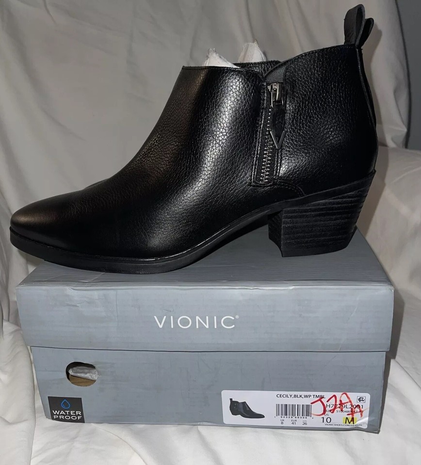 Vionic Women's Cecily Ankle Boot - Black Leather M/W Widths NWB | eBay
