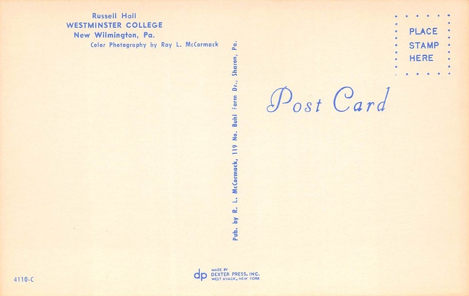 Westminster College New Wilmington PA Campus Russell Hall 1960s Vtg ...