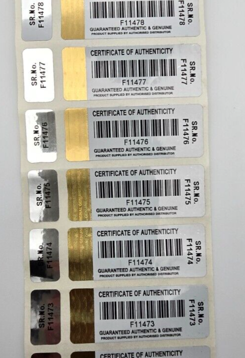 COA CERTIFICATE OF AUTHENTICITY SECURITY LABELS VOID SIDE LABEL ...