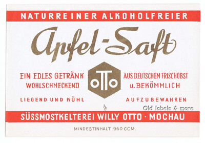 x2151 MOCHAU - Döbeln Willy Otto APFEL-SAFT Etikett apple juice label ...