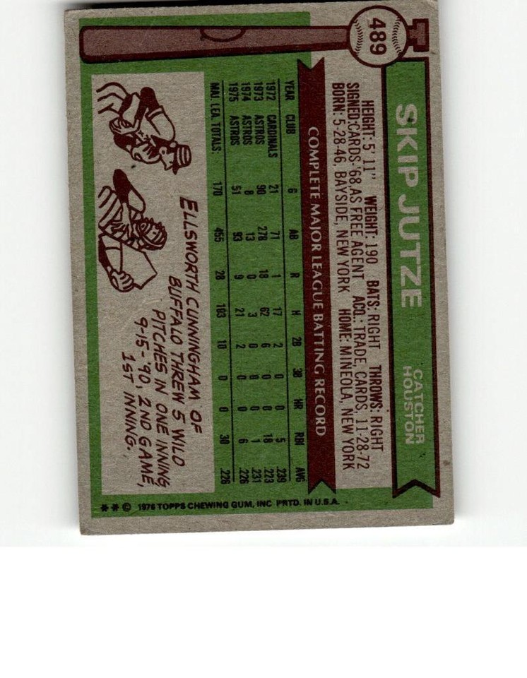 SKIP JUTZE 1976 Topps #489 BFU7R2S7P83 FREE SHIPPING | eBay