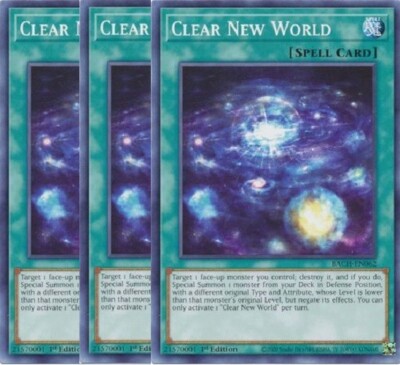 Yugioh - Clear New World x 3 - 1st Edition NM - Free Holographic Card ...