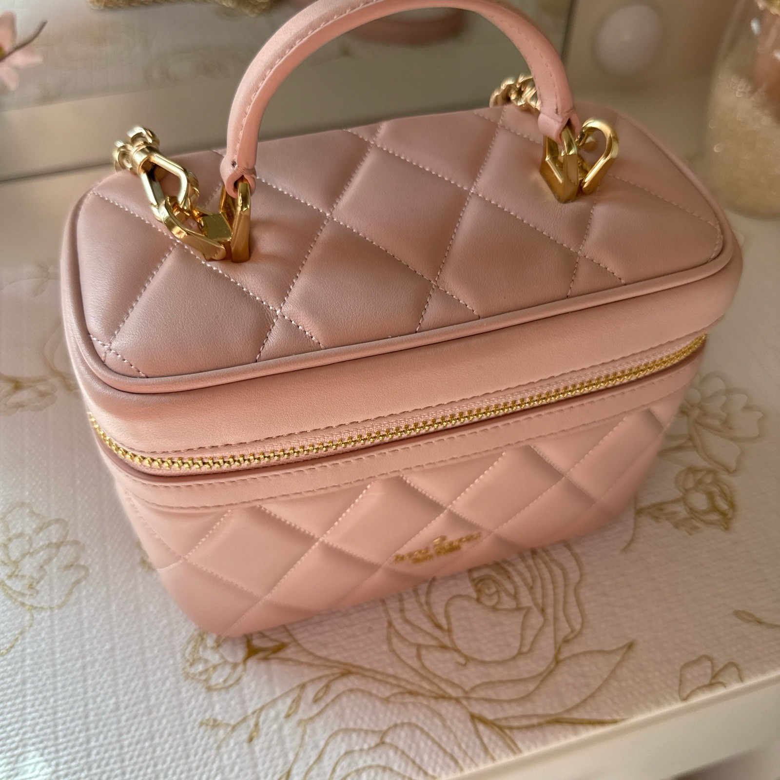 Kate Spade Pink Quilted Vanity Case Top Handle Bag Gold Hardware | eBay