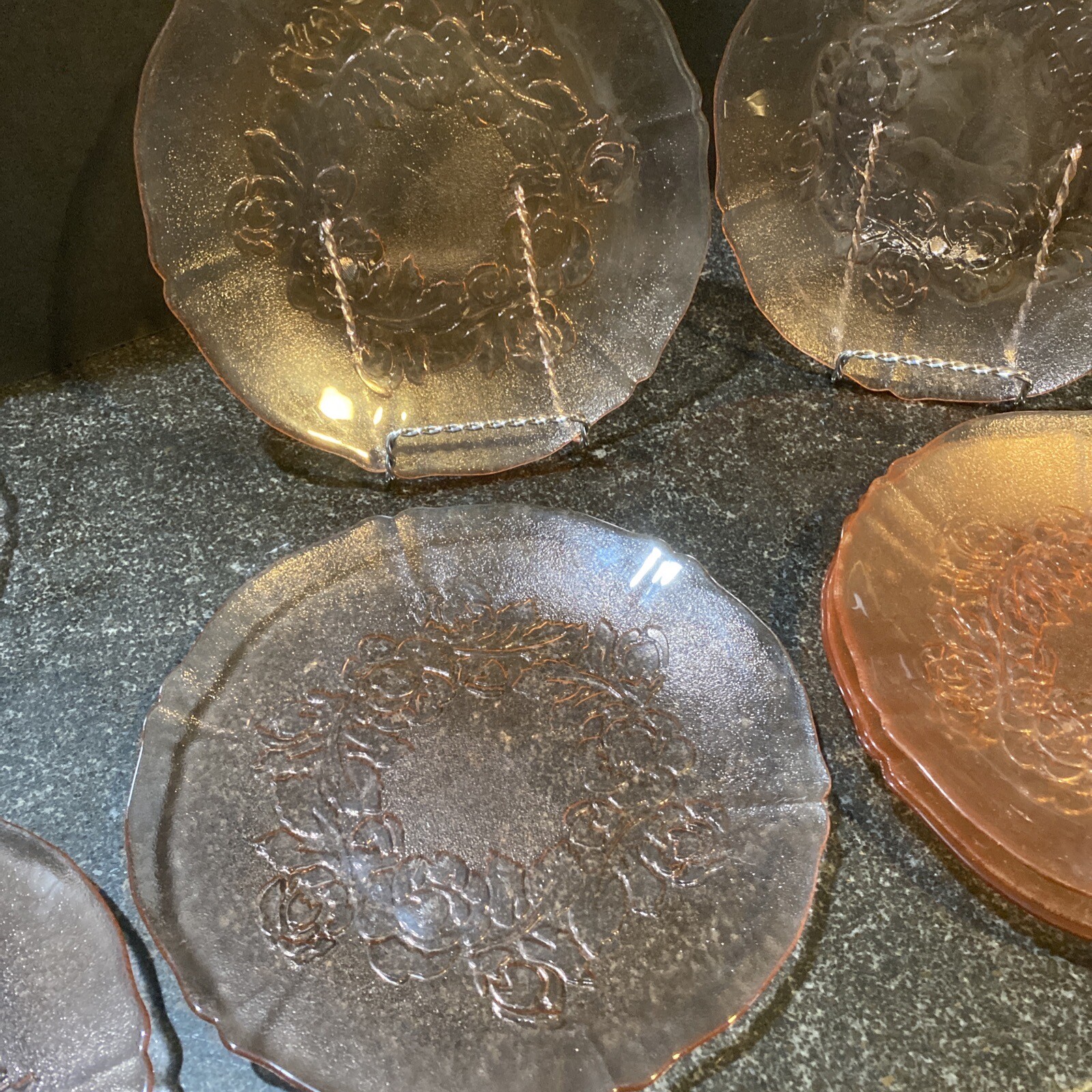 Arcoroc France 7.5" Pink Frosted Rose Rosaline Salad Dessert Plates Set ...