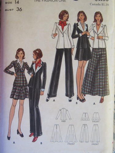 VTG 70s BUTTERICK 6929 Misses Jackets Flared Skirts & Pants PATTERN 14 ...