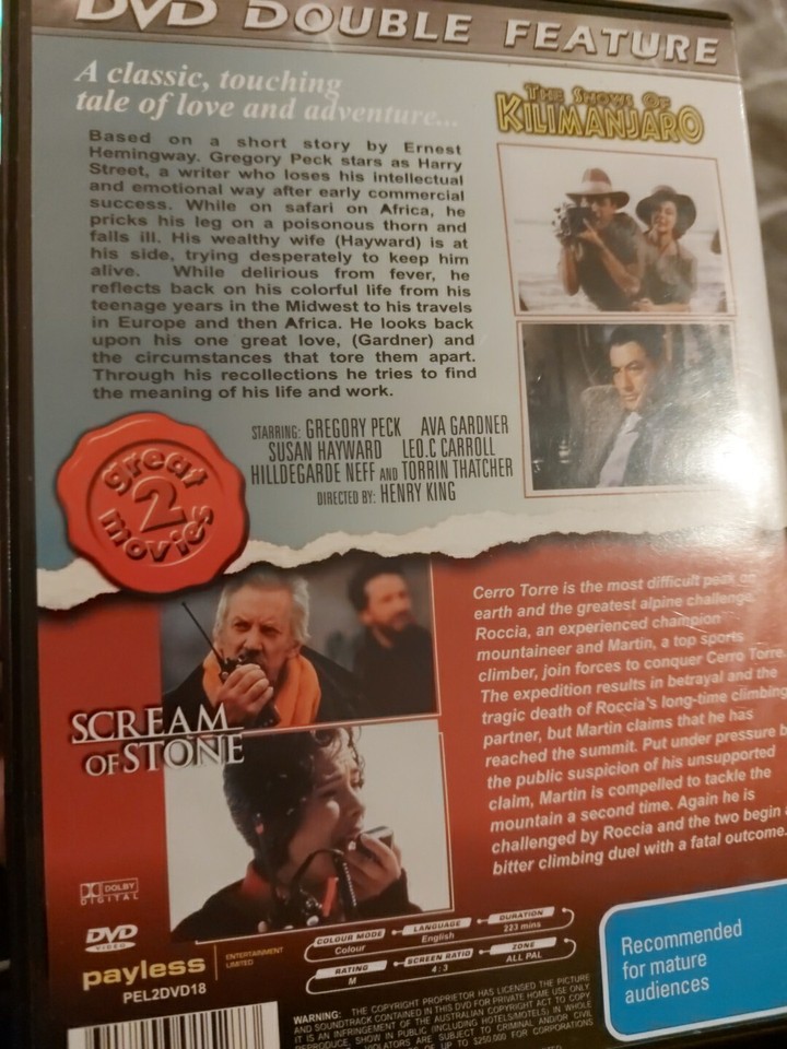 The Snows Of Kilimanjaro / Scream Of Stone (DVD) Gregory Peck, Donald ...