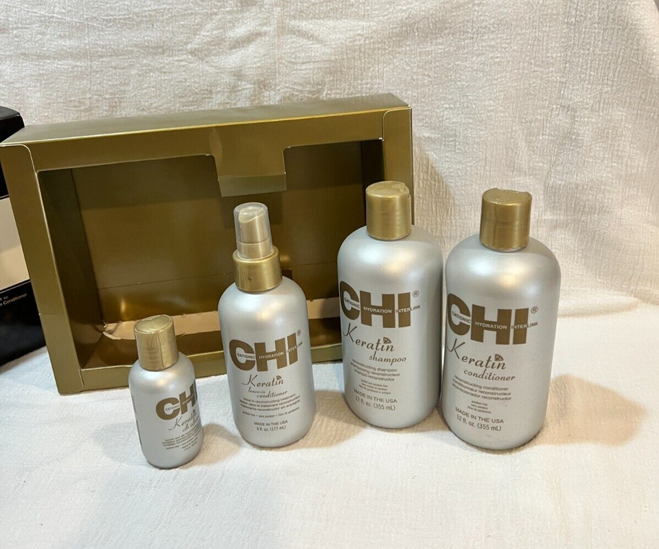 CHI KERATIN Shampoo/Conditioner/Treatment/Mist 4 bottle kit rebuild ...