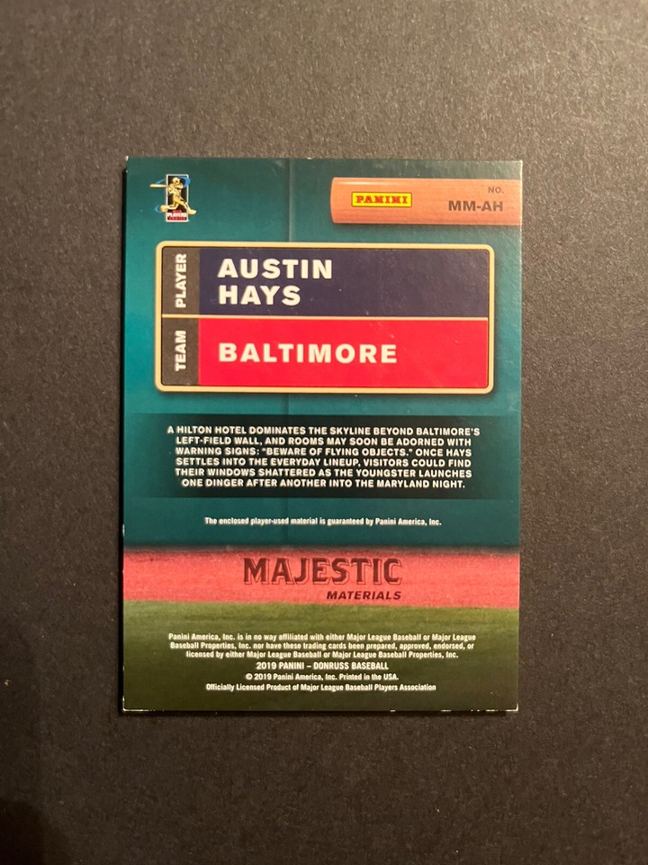 2019 Panini Donruss Baseball Austin Hayes Majestic Materials Card #MM ...