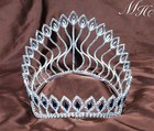 Large Contoured Pageant Tiara Blue Rhinestone Crown Wedding Prom Party ...