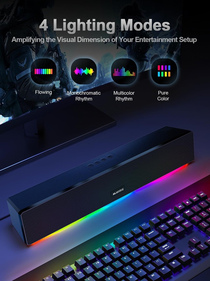 Computer Speakers, 24W Bluetooth Computer Soundbar, 3.5mm Aux-in ...