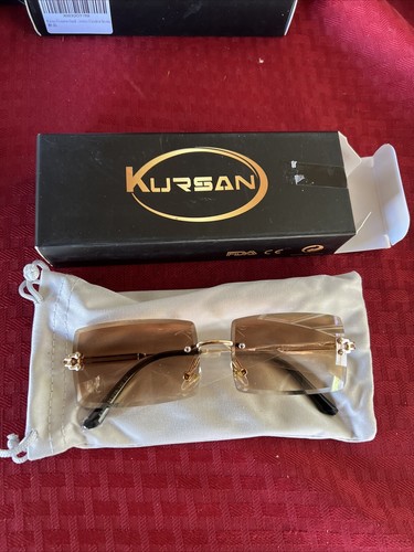 Kursan Frameless Rectangle Sunglasses for Men Women Brown | eBay