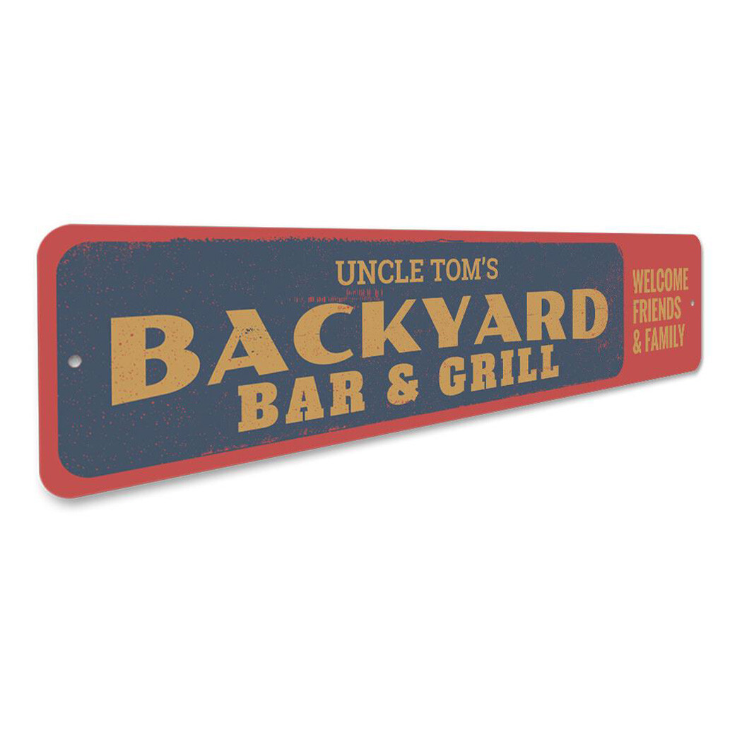 Backyard Bar & Grill Sign, Personalized Welcome Friends Family Metal ...