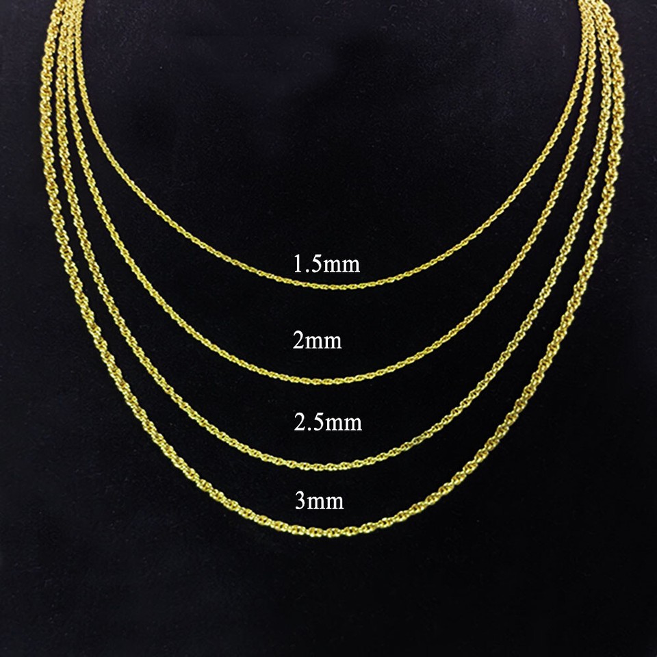 14K Real Solid Yellow Gold 1.5mm-3mm Rope Chain Necklace with Lobster ...