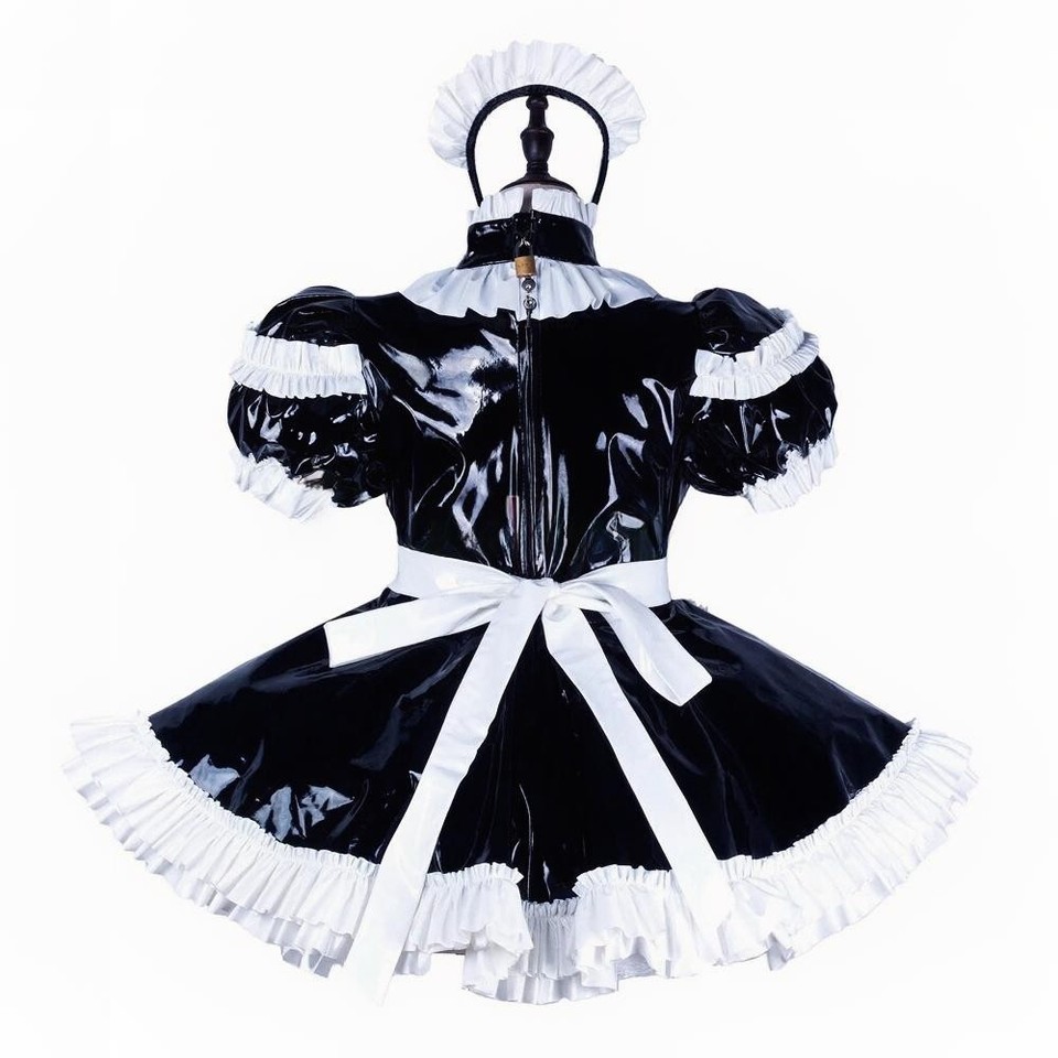 French Maid Girl Sissy Black PVC Lockable Dress cosplay costumes Tailor ...